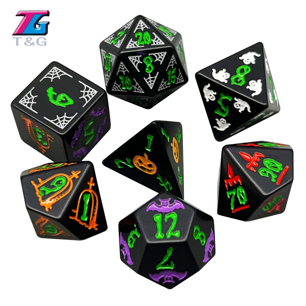 7 Pcs Halloween Dice Set D4-d20 Polyhedral For Dndgame Mtg Table Board ...