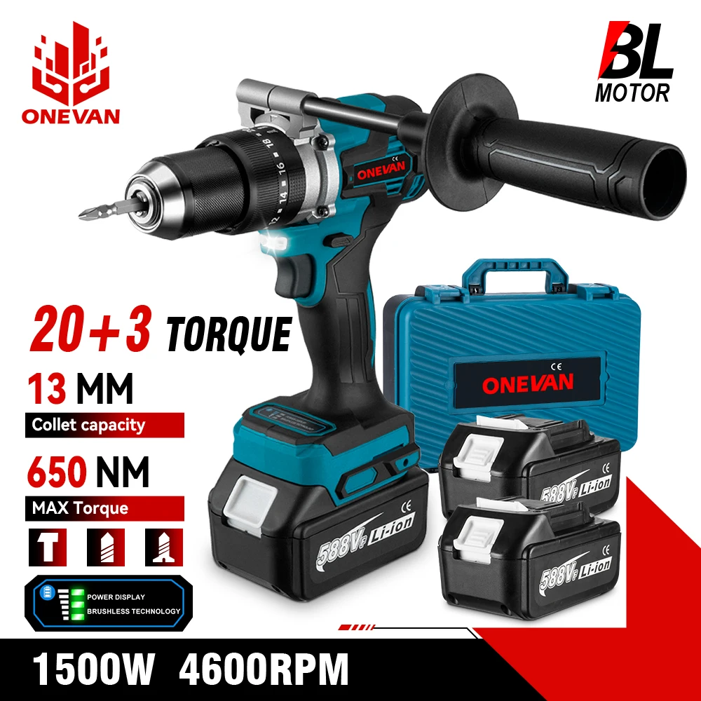 ONEVAN-13MM-650NM-Brushless-Electric-Impact-Drill-Cordless-Screwdriver ...