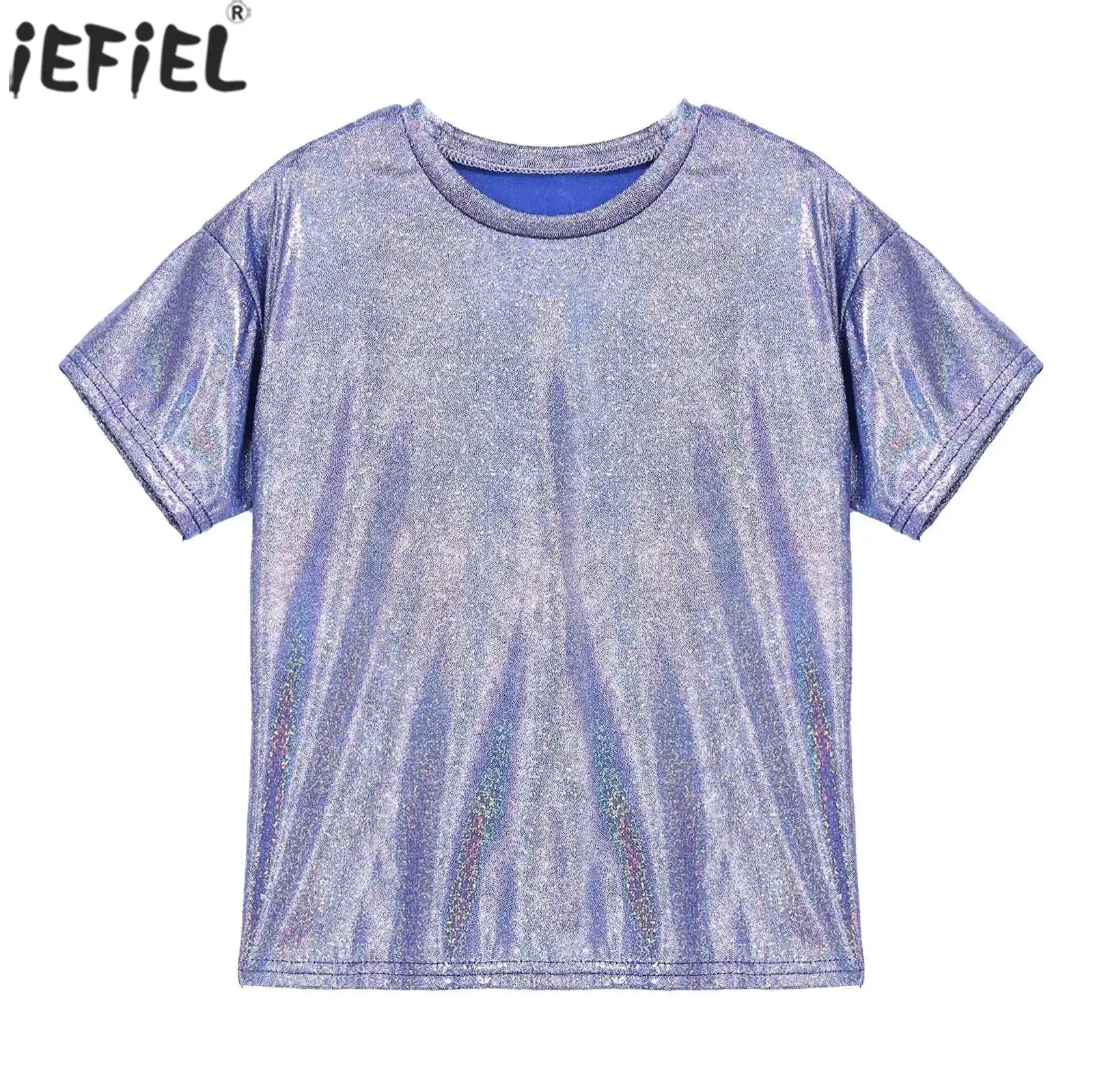 Kids-Boys-Girls-Modern-Jazz-Dance-Tops-Fashion-Metallic-Shiny-T-shirts ...