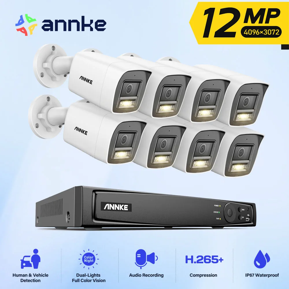 ANNKE 12MP Camera Kits Smart Dual Light Security 8CH NVR 8PCS POE ...