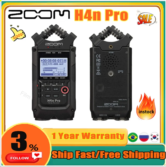 ZOOM H4n pro Black four track audio handy recorder recording pen with X ...