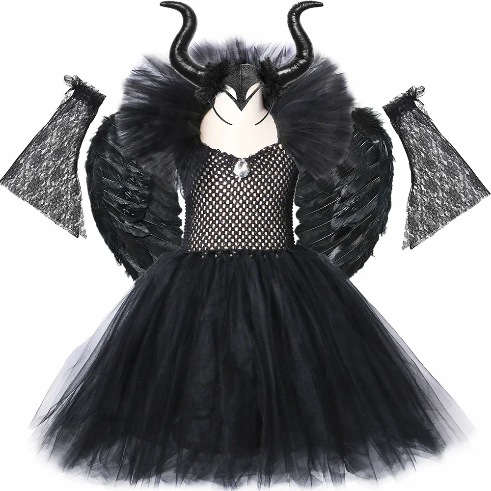 Halloween-Malefice-Witch-Costume-for-Kids-Black-Gothic-Dark-Evil-Queen ...