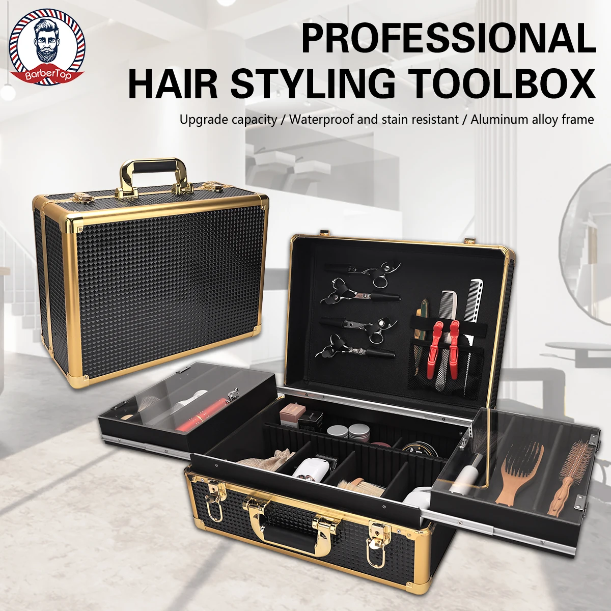 Gold-Barber-Gold-Carrying-Case-Clippers-Storage-Box-Double-Layer ...