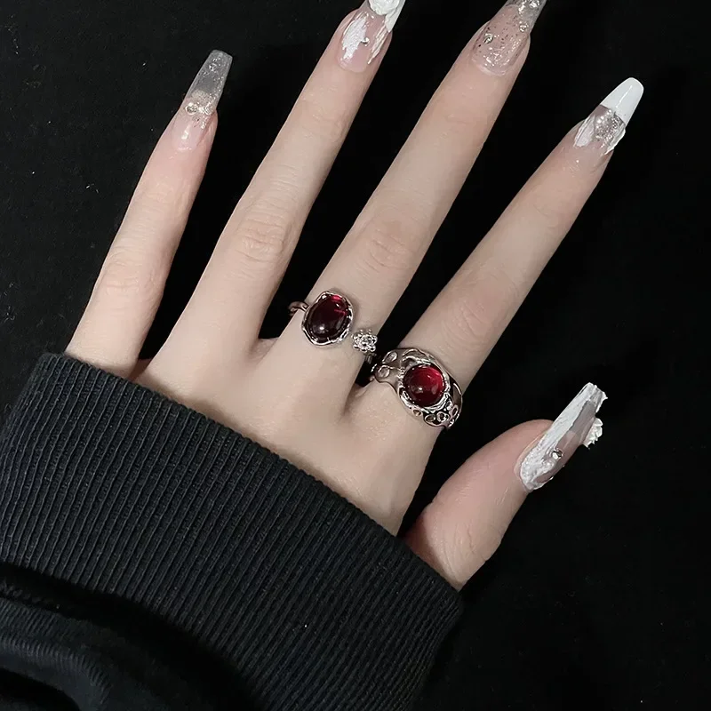 Irregular-Stone-Rings-Y2K-Aesthetic-Girl-Hollow-Red-Ring-for-Women ...