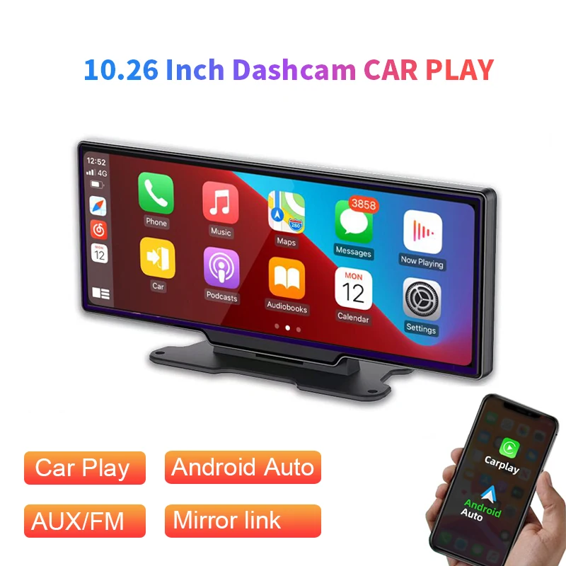 10-26-inch-Apple-CarPlay-Bluetooth-Android-Auto-Car-DVR-Dual-Cameras ...