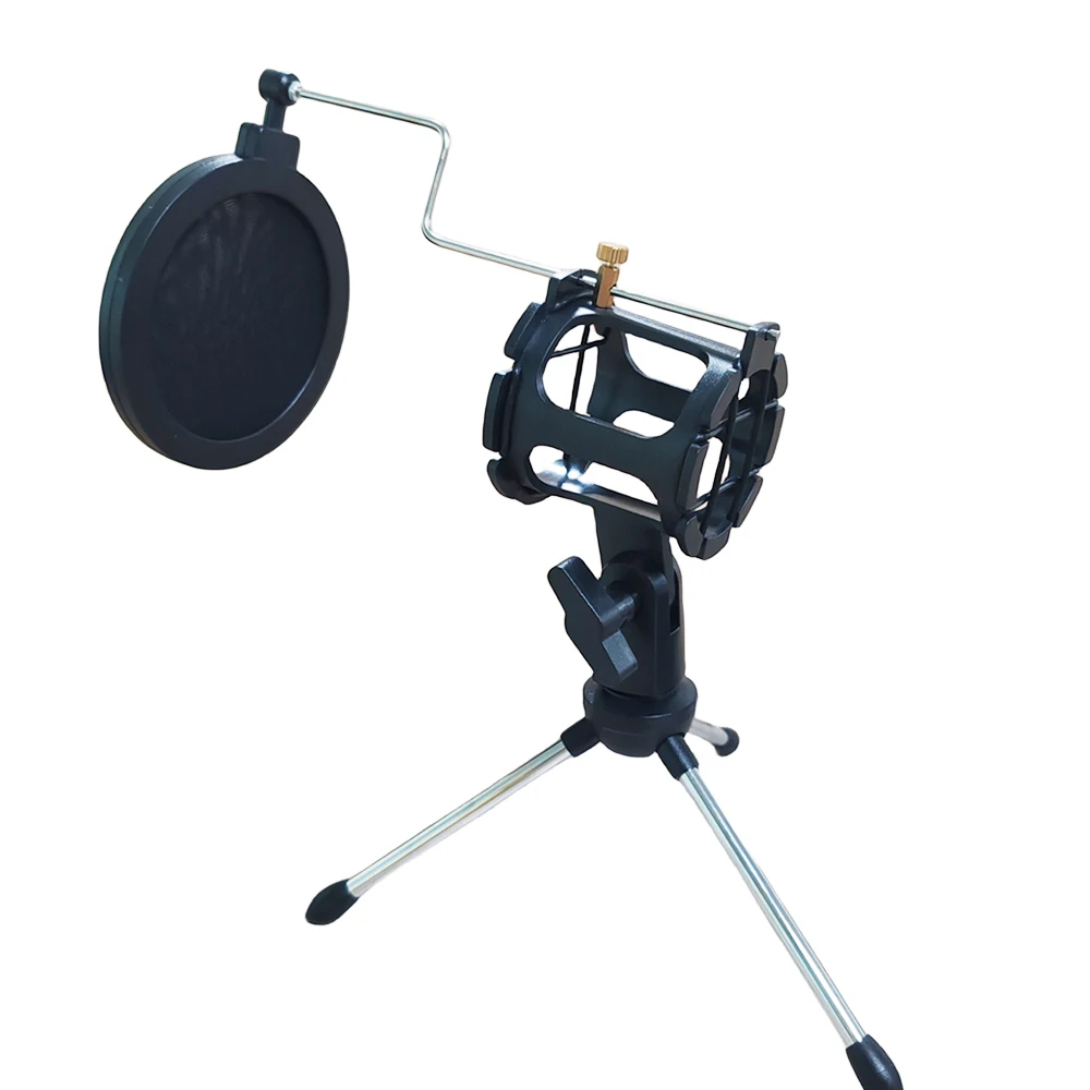 Tripod-Microphone-Stand-Holder-with-Shock-Mount-Pop-Filter-For-Desktop ...