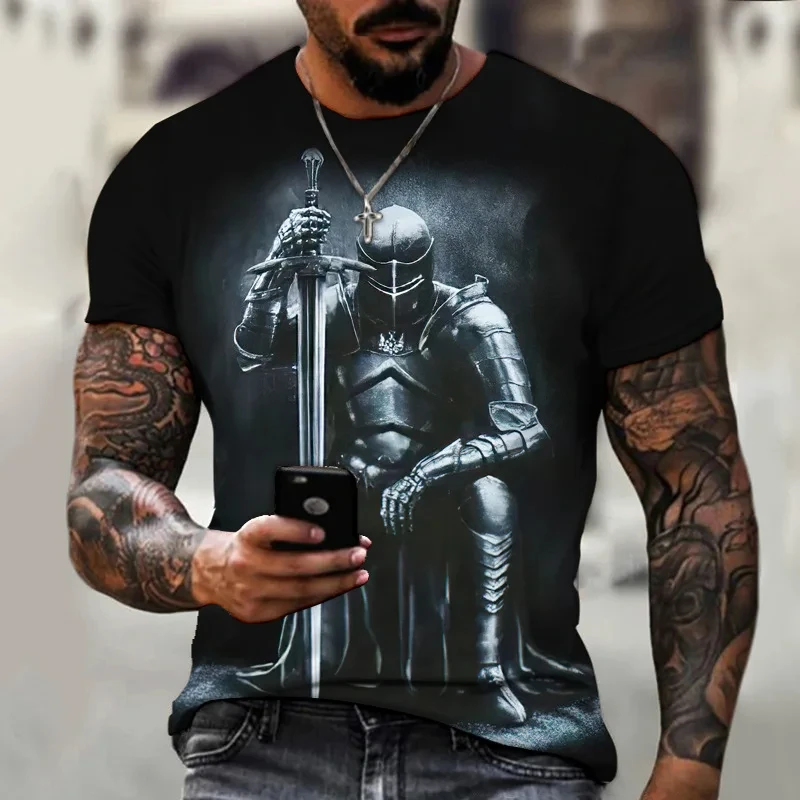 Vintage-Printed-Men-s-T-Shirt-Trendy-Big-Size-Knight-Printed-T-shirt ...