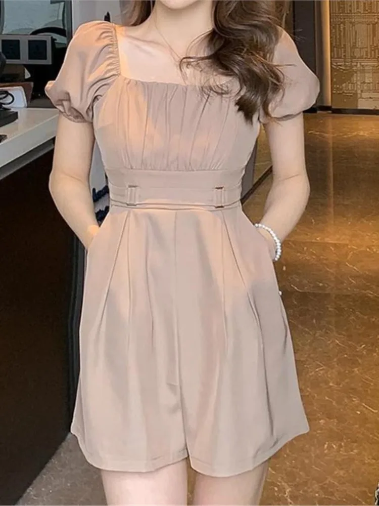 Macac-o-curto-monocrom-tico-vintage-feminino-macac-o-elegante-com-gola-quadrada-feminino-casual ...