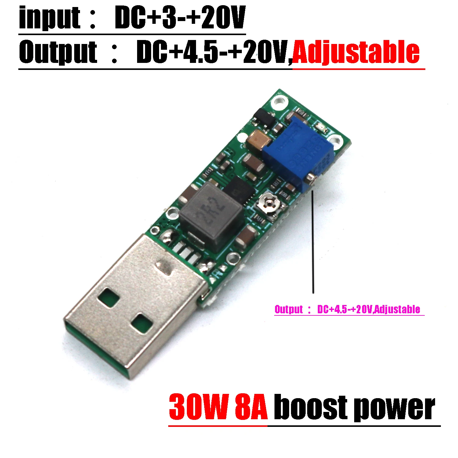30W-8A-USB-boost-Converter-Adjustable-power-5V-6V-9V-12V-15V-19V-DC ...