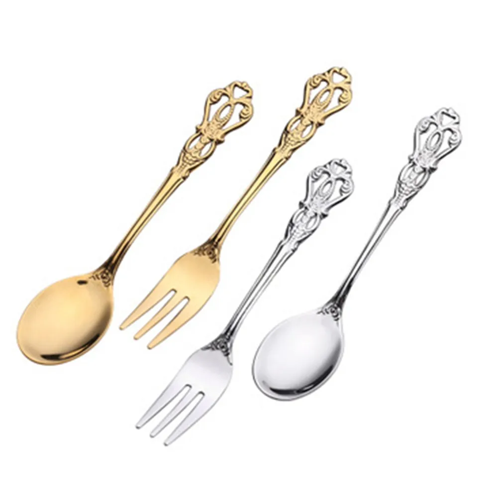 1 Pair Vintage Gold Spoons Fork Cutlery Set Stainless Steel Luxury ...