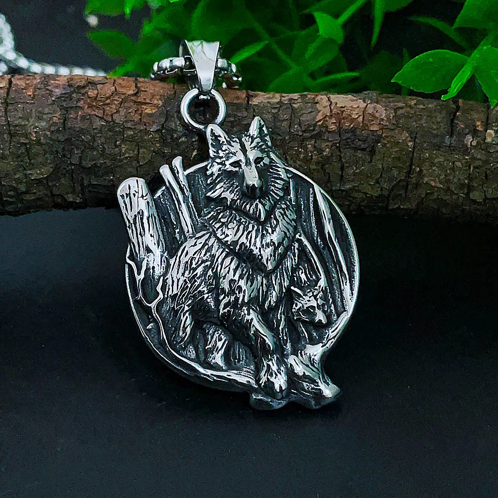 Vintage viking lobo colar masculino punk rua rock nordic aço inoxidável ...