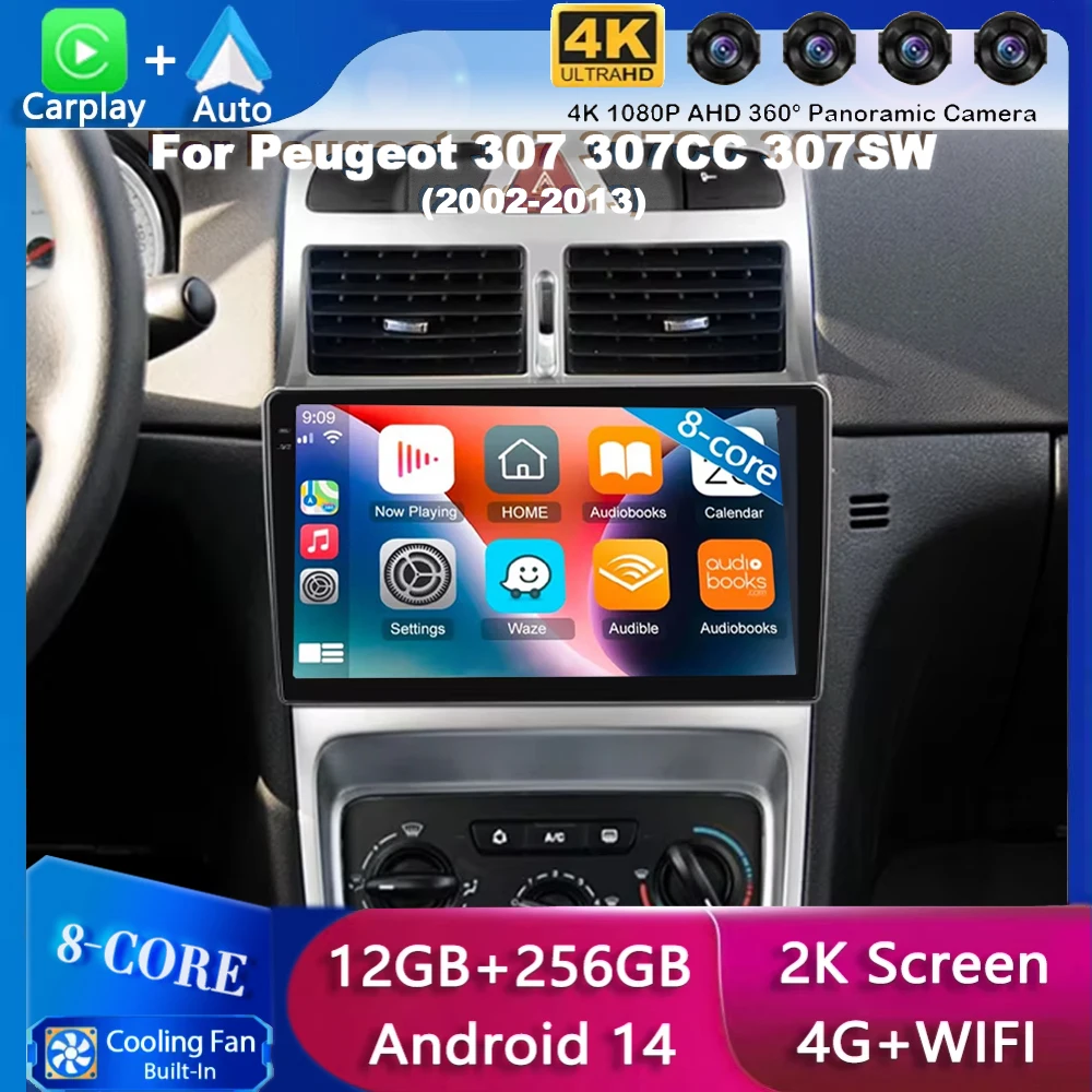 Android 15 Auto Carplay WIFI+4G 2din Car Radio For Peugeot 307 307CC ...