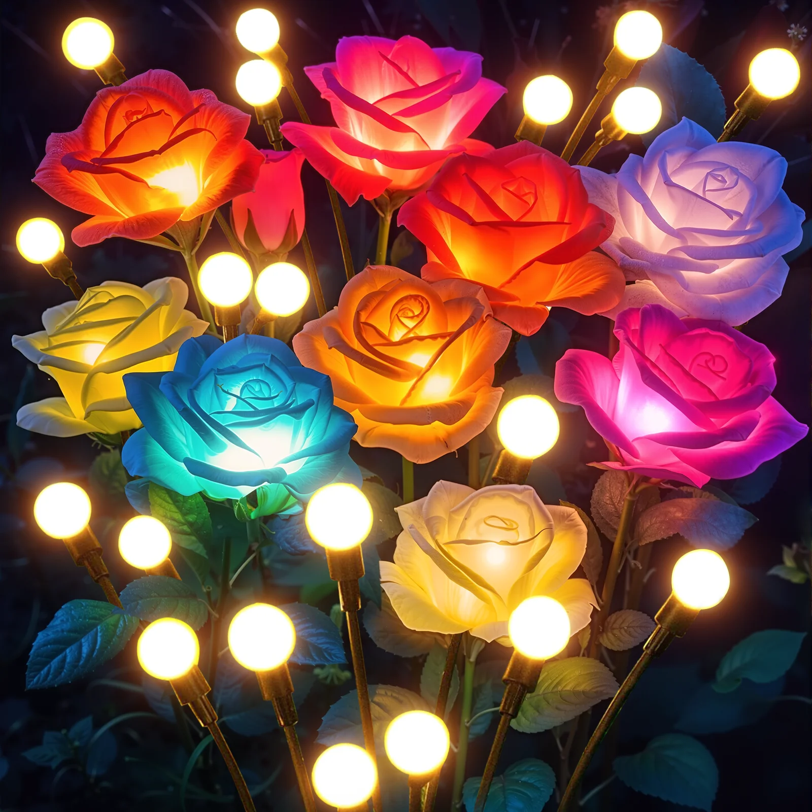 2/4 Pack Solar Rose & Firefly Swing Lights, 7-Color Changing Outdoor ...