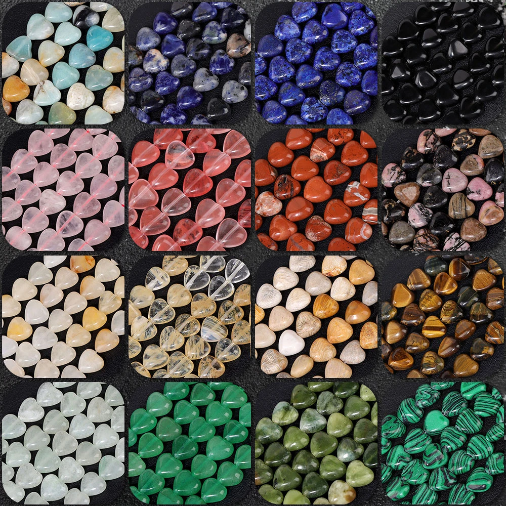 Natural Heart Shape Stone Bead 10mm Smooth Quartzs Aventurine Jaspers ...