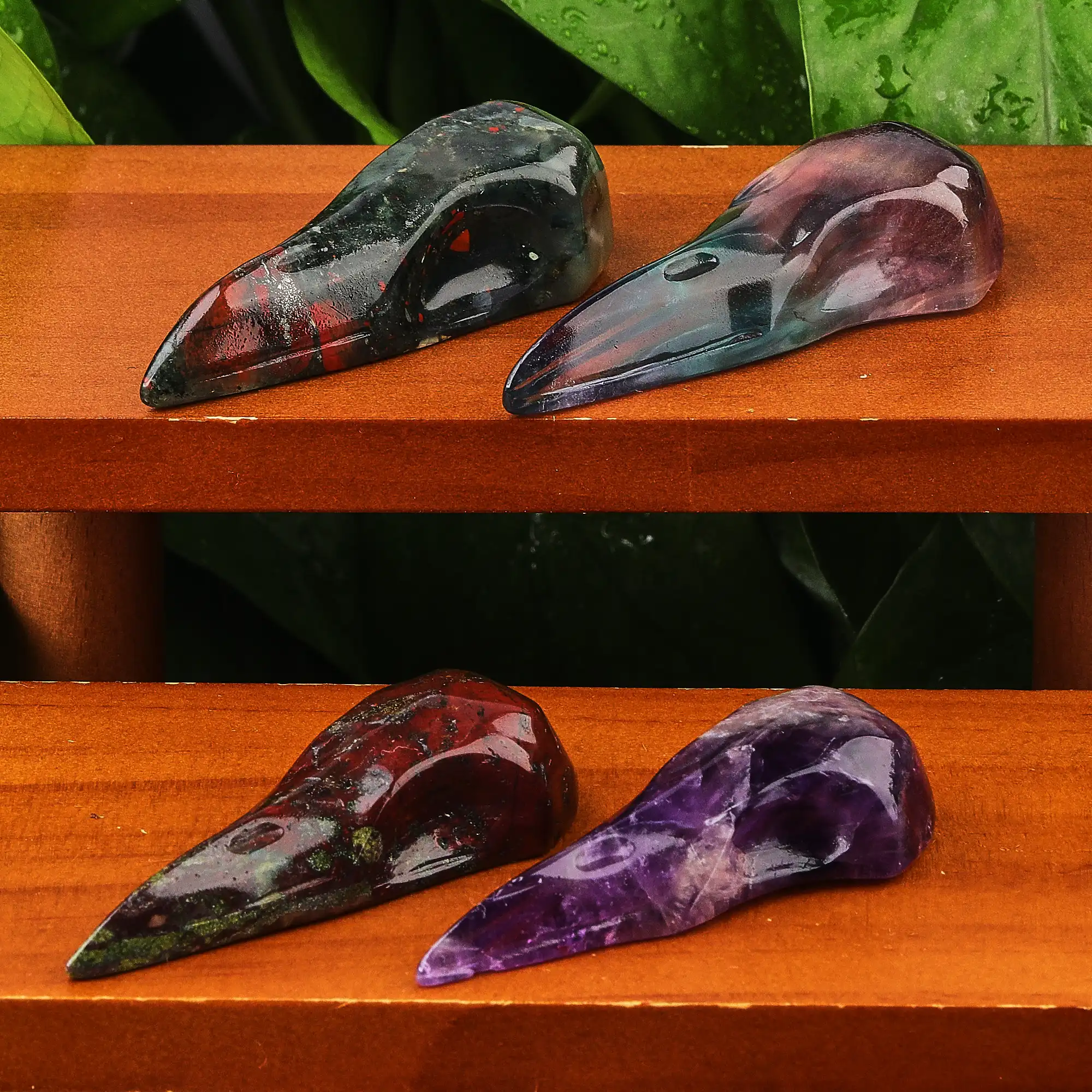 2-6-Crystal-Raven-Skull-Natural-Rose-Quartz-Gemstone-Bird-Head-Carving ...