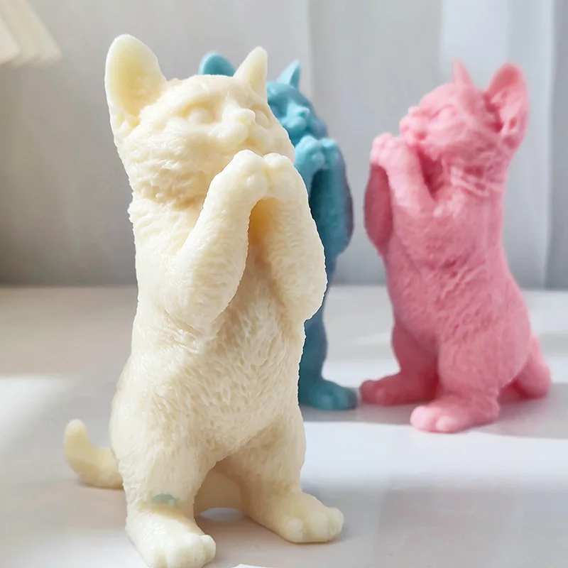 Big Size 22CM Standing Cat Candle Silicone Mold Animal Soy Wax Silicone ...