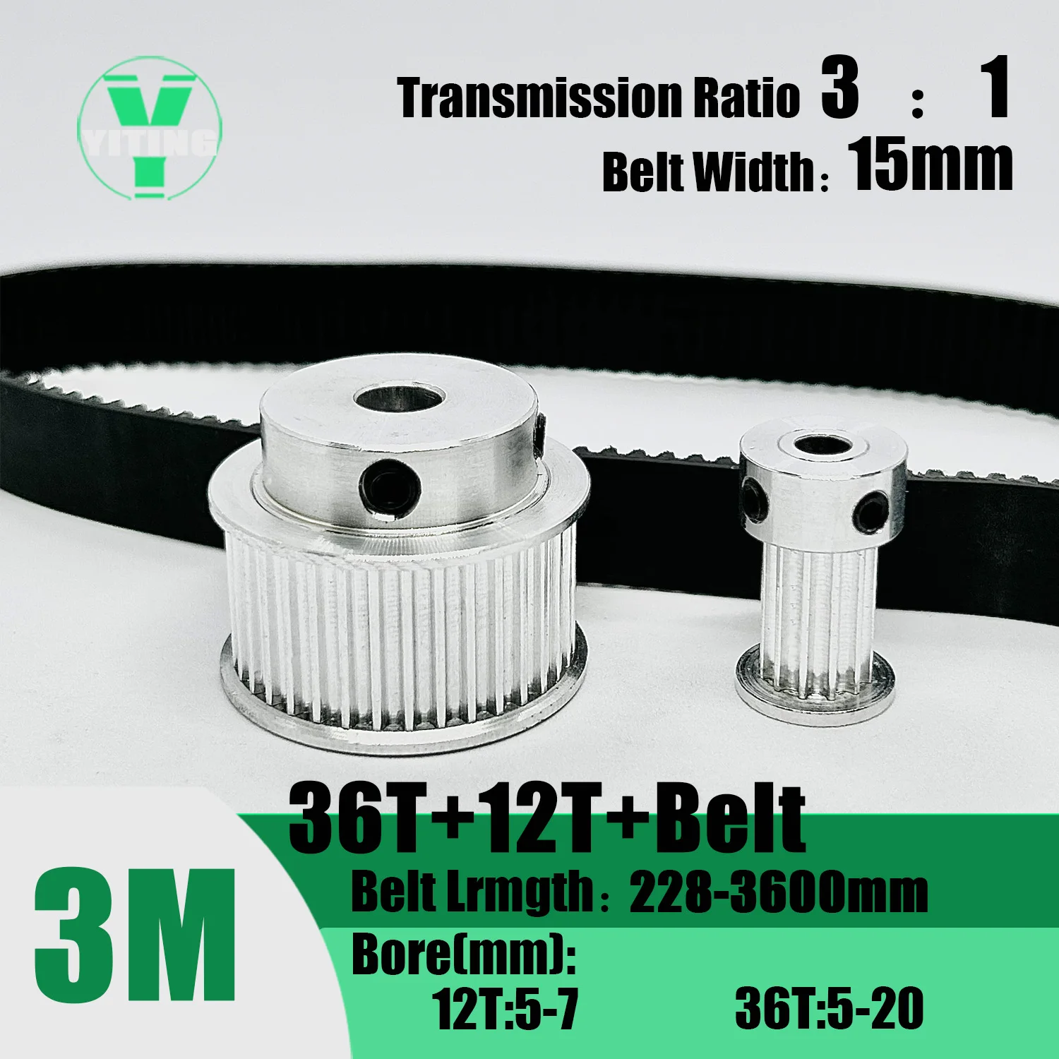 HTD 3M Kit 12T 36T Timing Pulley Belt Set Belt Width 15mm Bore 5~20mm ...