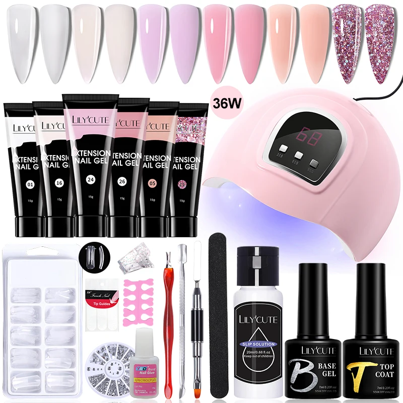 LILYCUTE-Full-Manicure-Set-15ml-Quick-Extension-Gel-Nail-Polish-Kit ...