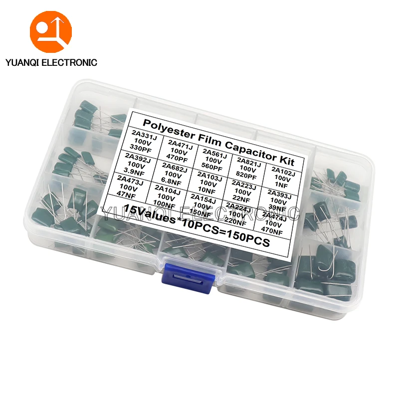 150pcs-15Values-Polyester-Film-Capacitor-Assortment-Kit-with-Box-2A331J ...