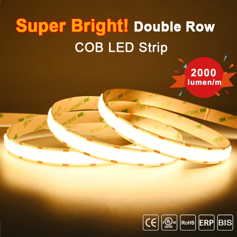 Tira-de-luces-LED-COB-Flexible-de-doble-fila-Luz-S-per-brillante-de ...