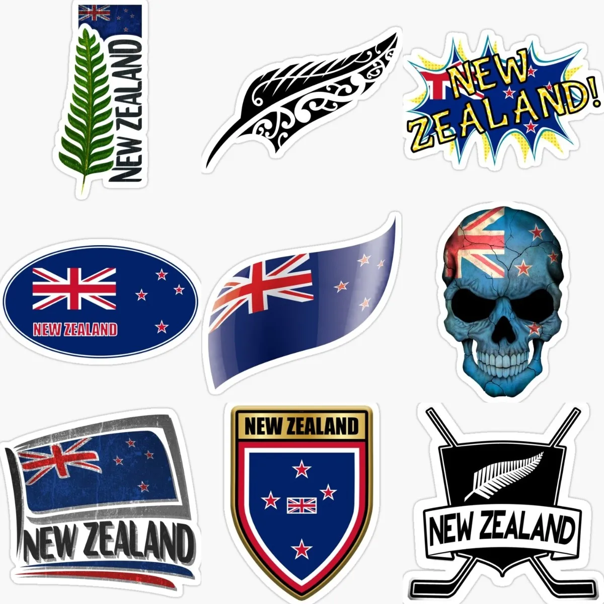New Zealand Flag Map Emblem Kiwi Totem Stickers Laptop Truck Camper Van ...