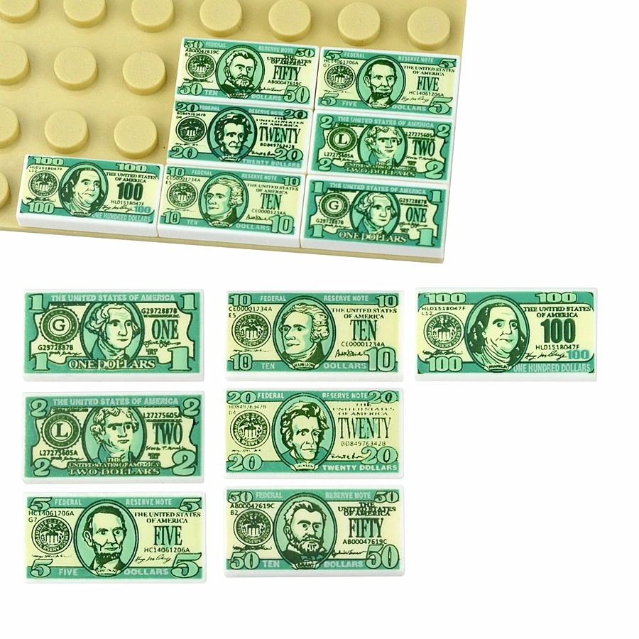 50Pcs DlY Smooth Printed Tiles Money 50 100 Dollars Banknote MOC ...