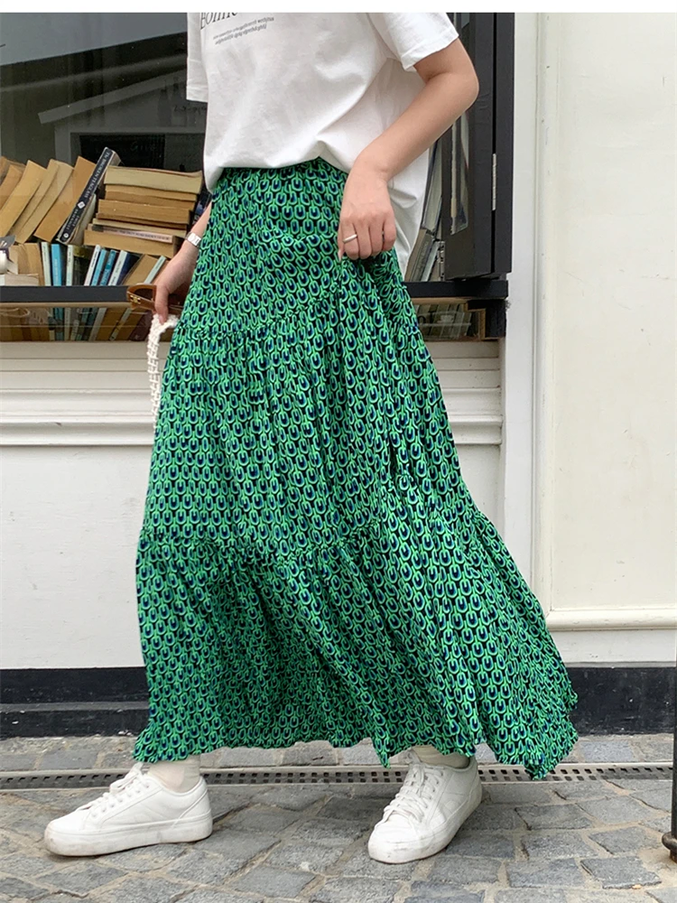 Green-Pattern-Full-Print-Women-s-Mid-calf-Skirts-New-Fashion-Summer-New ...