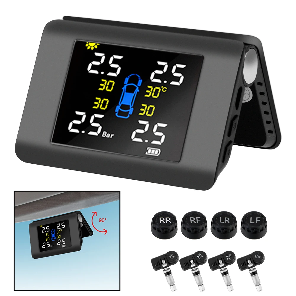 Foldable Monitor Solar Tpms Car Tire Pressure Monitoring System Tyre ...