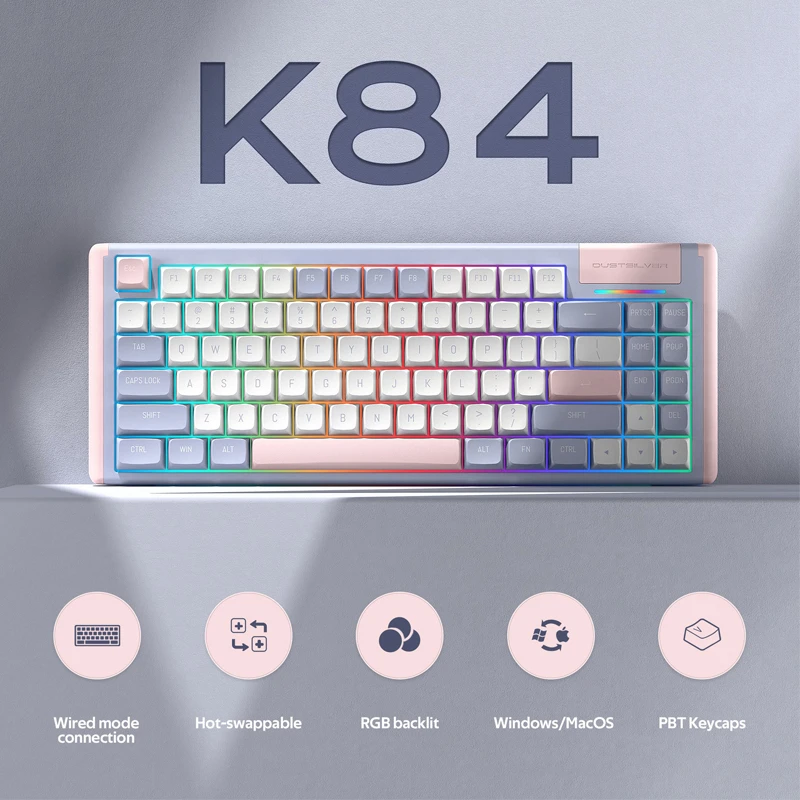 Dustsilver k84 teclado mecânico sem fio bluetooth rgb backlight teclado ...