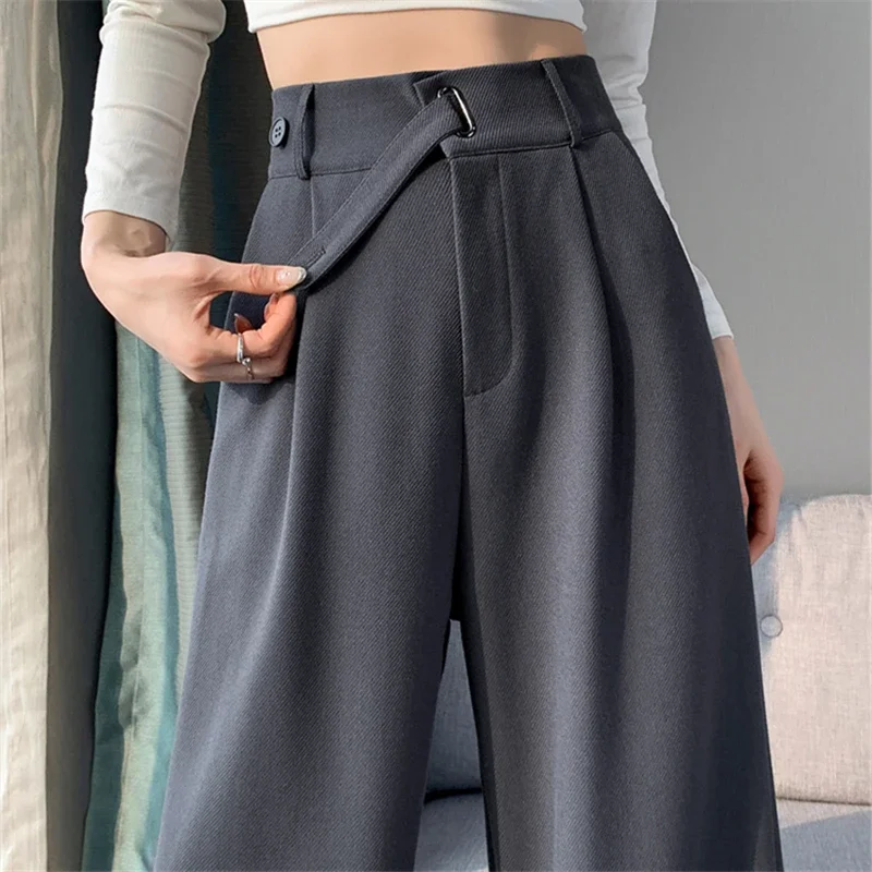 Cal-a-larga-de-cintura-alta-feminina-algod-o-linho-elegante-minimalismo ...