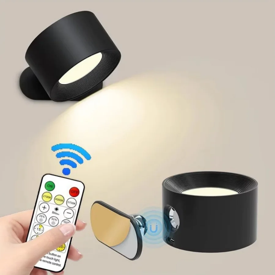 Remote Control LED Wall Light USB Rechargeable Wall Mount Lamp 4.5W 360 ...