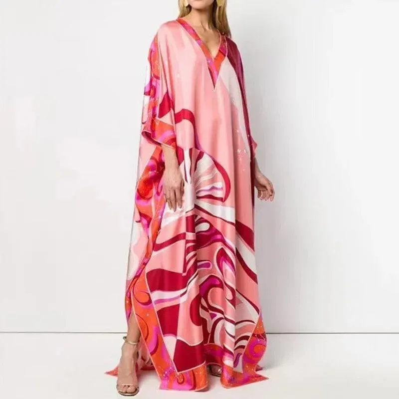 Summer Women V-Neck Oversized Loose Long Boho Dresses New Floral Print ...