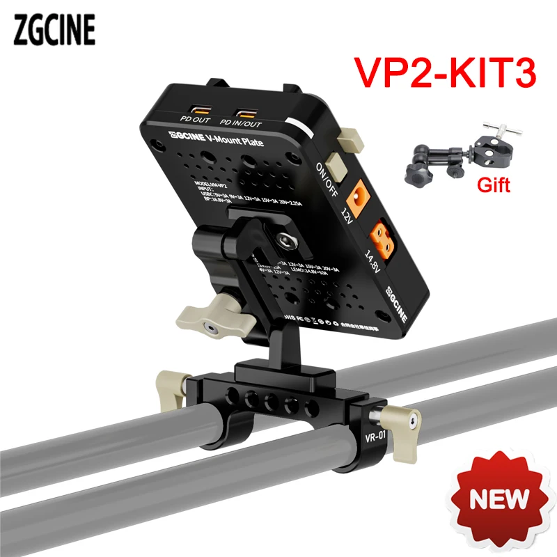 ZGCINE VP1 VP2 Kit3 V Mount Plate Multifunction PD 14.8V With Adjustable Arm 15MM Rod Clamp V ...