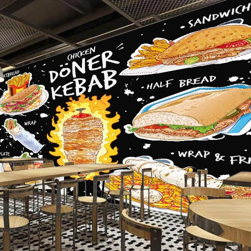 Fast Food Restaurant Wallpaper | Bar Restaurant Mural 3d Paper - Custom ...