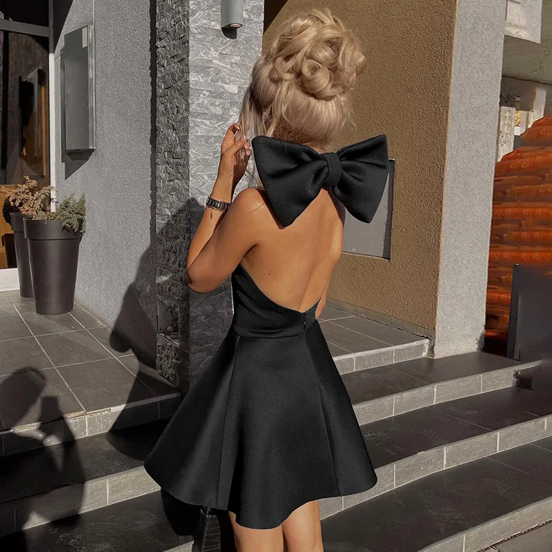 Gtpdpllt-Big-Backless-Bow-Dress-For-Women-Slim-Pleated-Sexy-Sleeveless ...