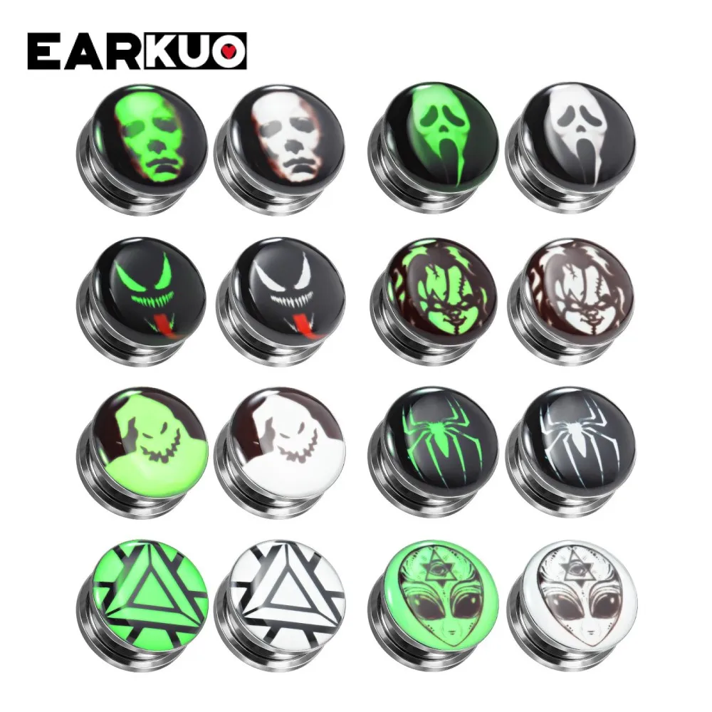 EARKUO Fancy Popular Stainless Steel Luminous Ear Gauges Plugs ...