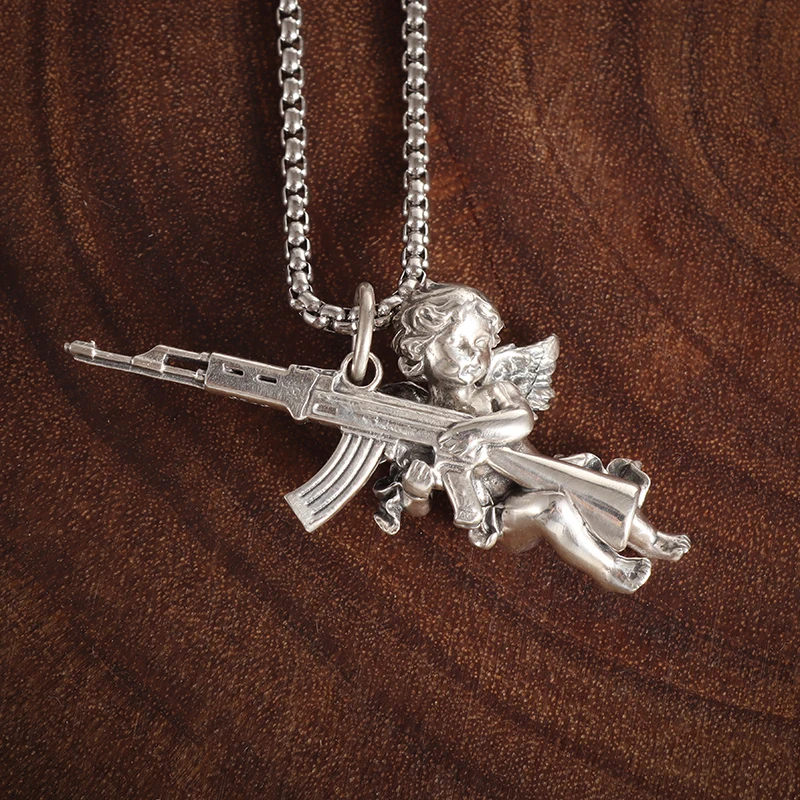 Vintage-Creative-Peace-and-War-Angel-Ak-47-Pendant-Necklace-Hip-Hop ...