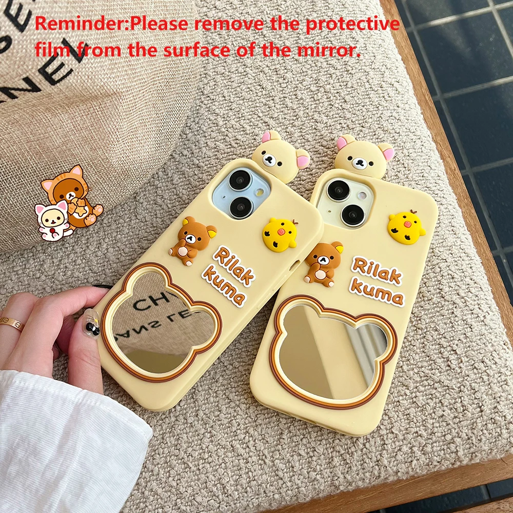 Kawaii Cartoon Rilakkuma Bear Case for iPhone 16 15 114 13 Pro Max Soft ...