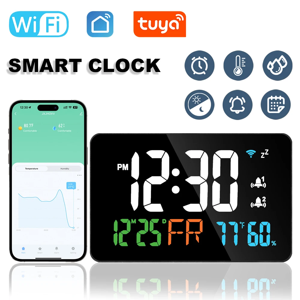 Tuya-WiFi-Desktop-Clock-Calendar-Intelligent-Thermometer-Hygrometer ...