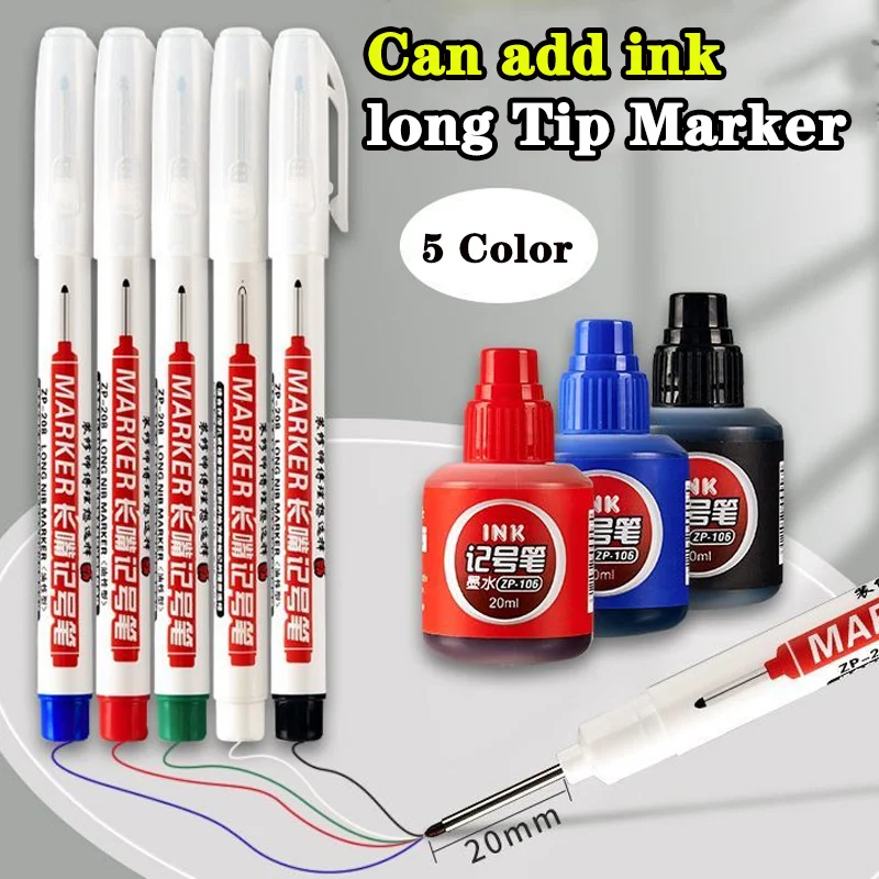 6pcs Long Tip Marker Can Add Ink Deep Hole Long Mouthed Pen Write White ...
