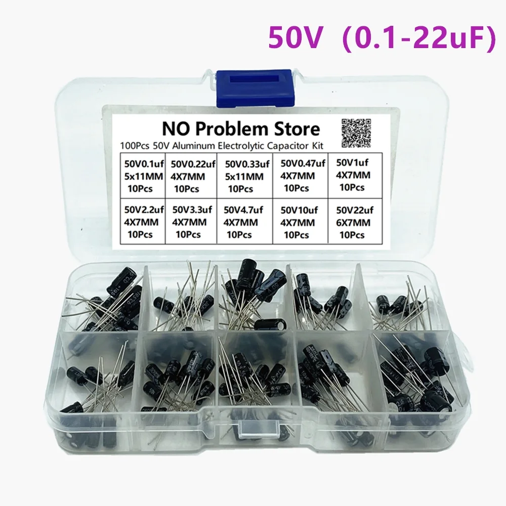 100Pcs-10-value-kit-50V-0-1uF-22uF-Electrolytic-Capacitor-Package-for ...