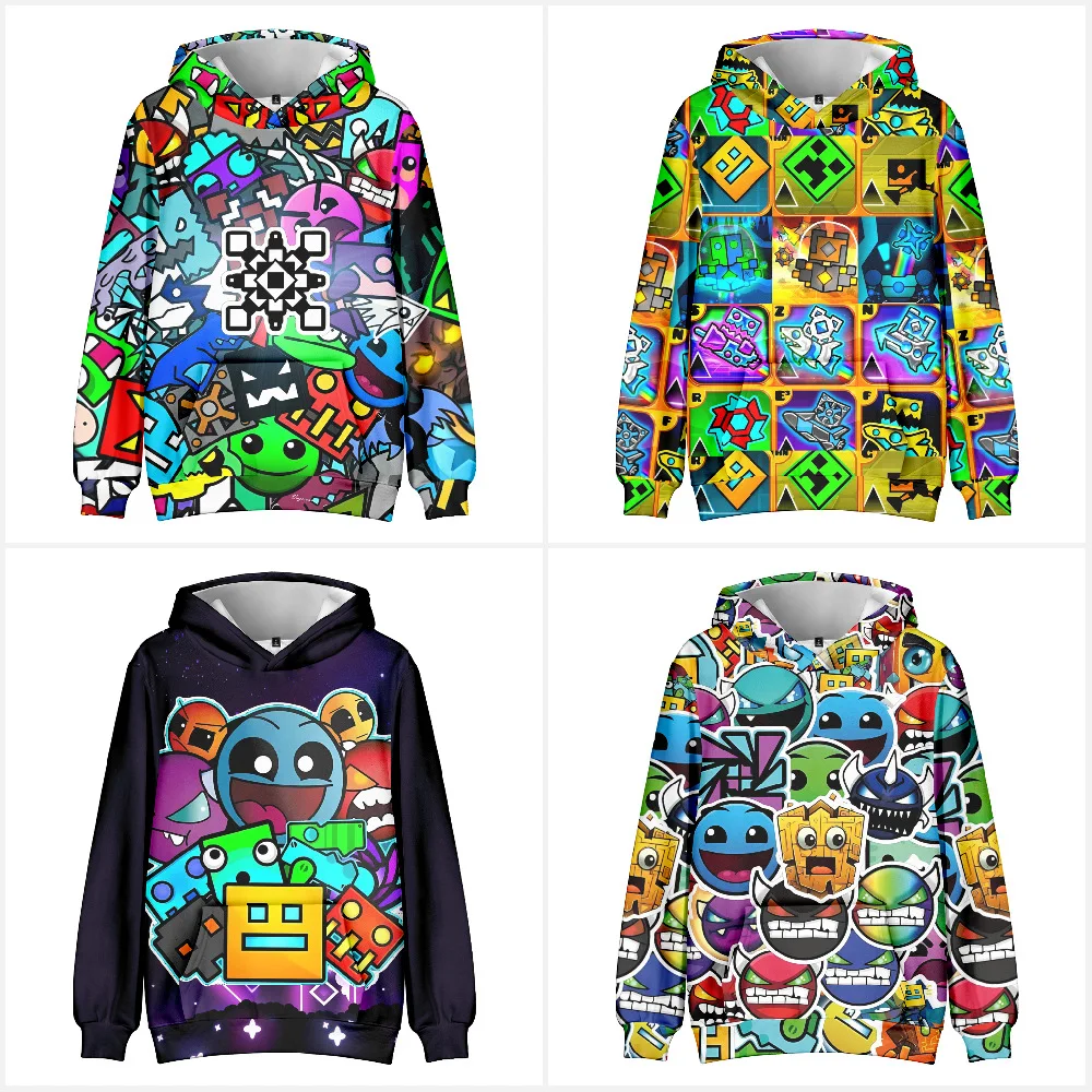 Geometry Dash Hoodies Kids Casual Harajuku Streetwear 3D Print Hooded ...