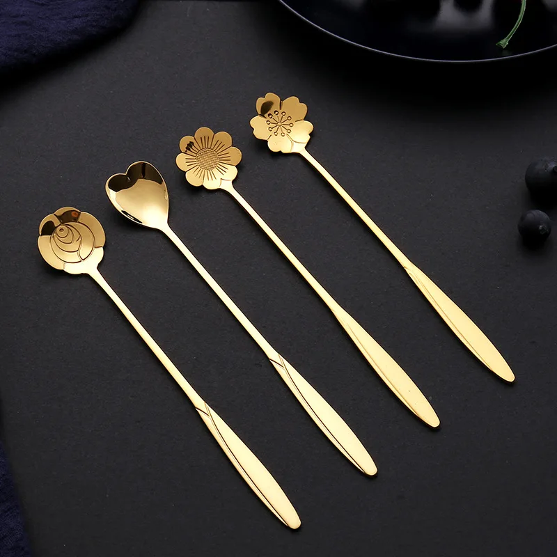 4pc-Tea-Coffee-Spoon-Set-Silver-Gold-Teaspoon-Spoon-Stainless-Steel ...