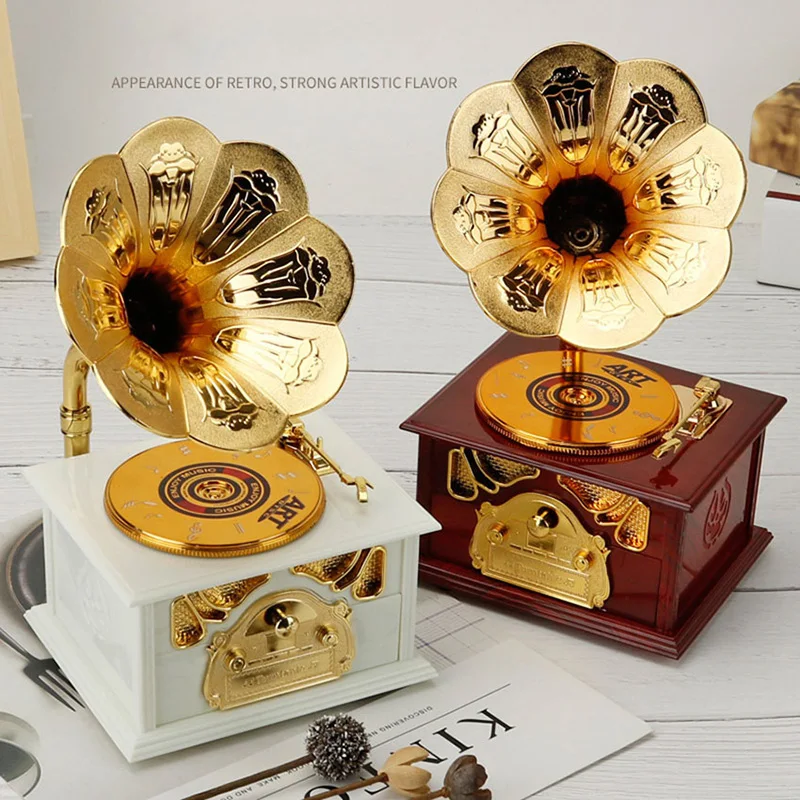 Vintage Gramophone Drawer Music Box for Home Decoration Wedding ...
