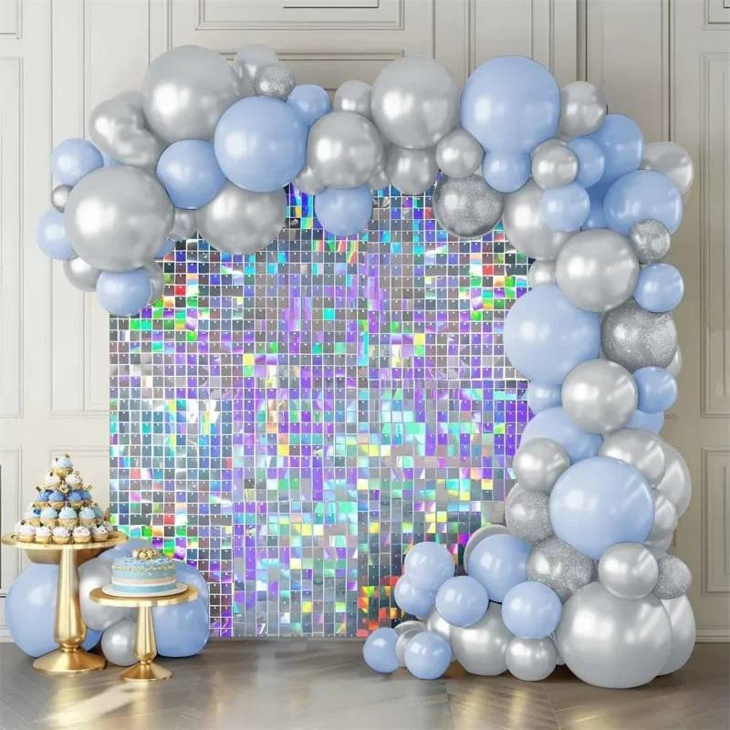 24pcs Iridescent Silver Shimmer Wall Backdrop Panels, 12 Inch Sequin ...