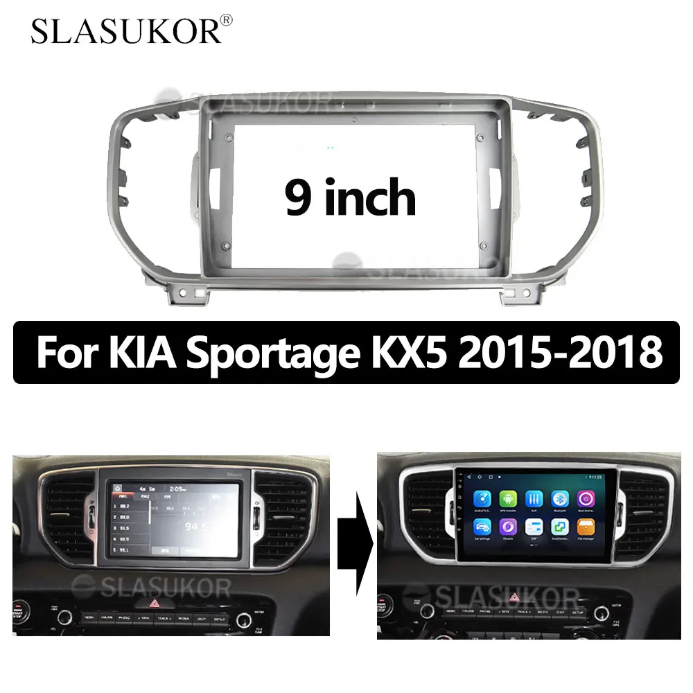 9 INCH Double Din Car Radio Fascia Frame For KIA Sportage KX5 2015 2016 2017 2018 Cable Canbus ...