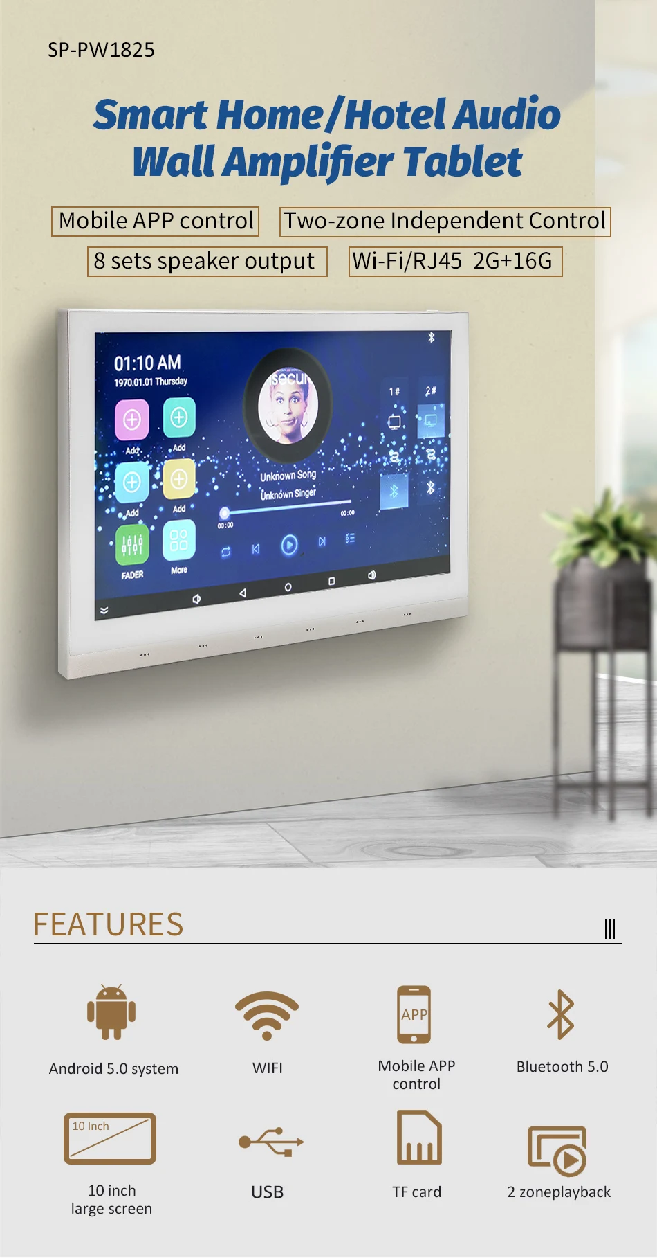 10inch Touch Smart Home Bluetooth Wireless Wifi Wall Amplifier Touch ...