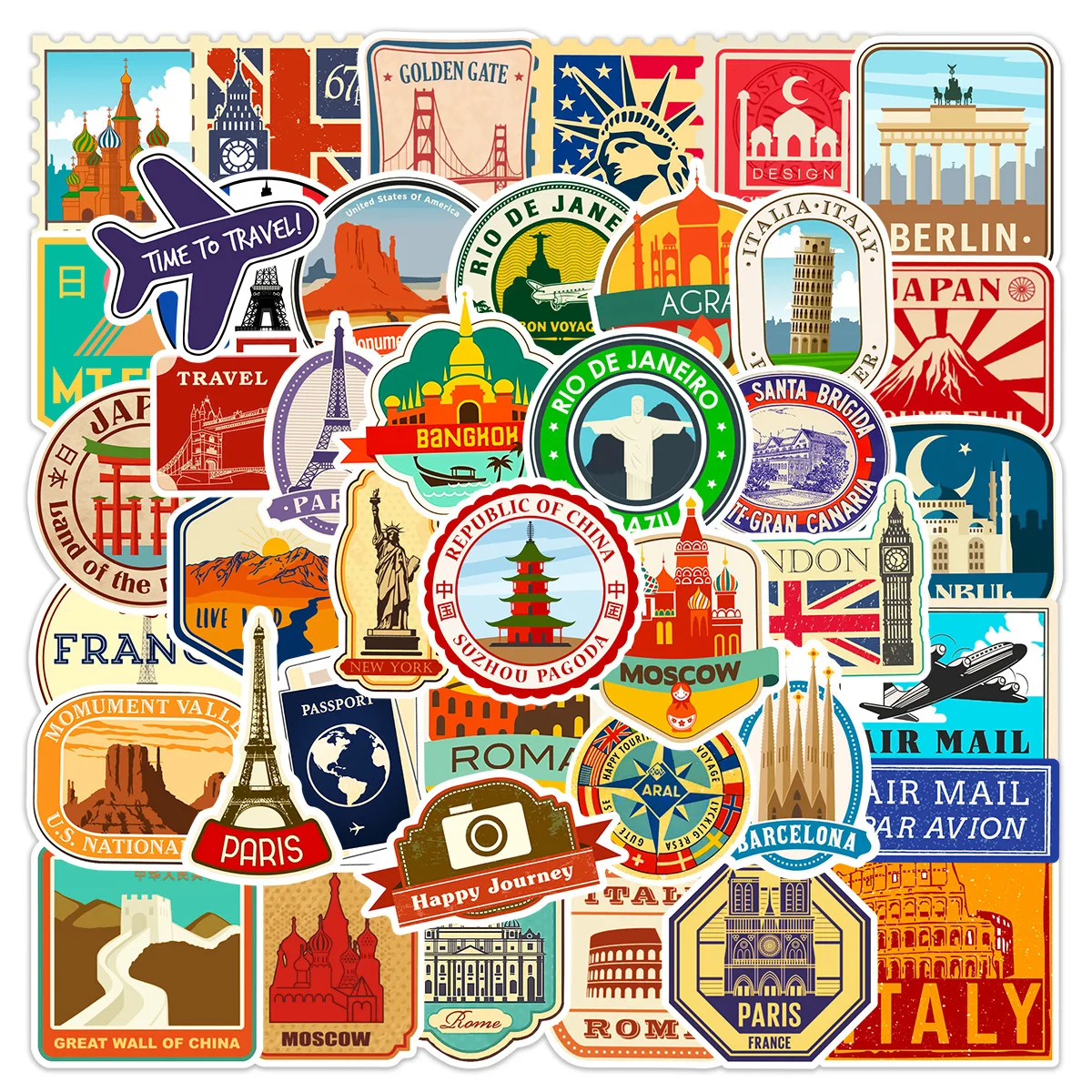 10/30/50PCS World Famous Building Stickers Travel City Landscape Decals ...
