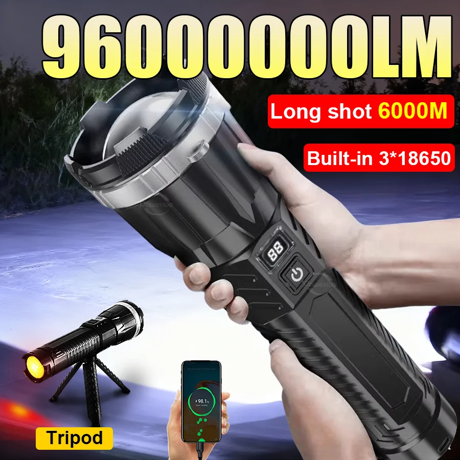 2025 NEW Ultra Bright LED Flashlight 960000000LM Strong Light Outdoor ...
