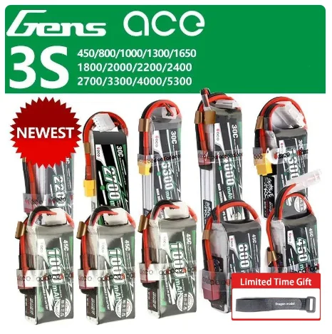 Gens ACE Lipo 3S Lithium Battery 11.1V 800 1000 1300 1800 2200 3300 ...